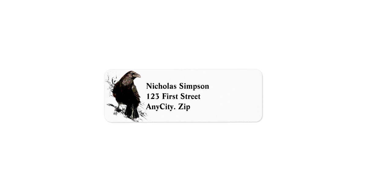 Watercolor Raven Bird Animal Art Address Return Label | Zazzle
