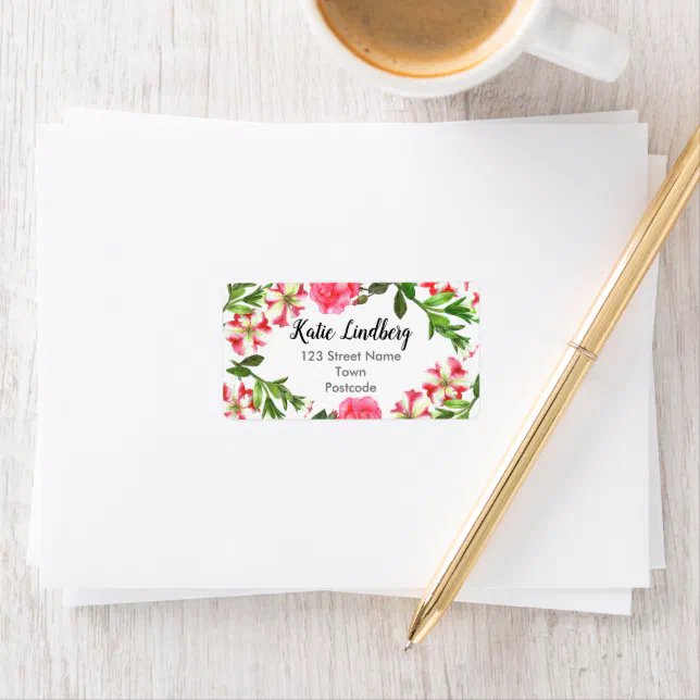 Watercolor Red and Pink Floral Illustration Label | Zazzle