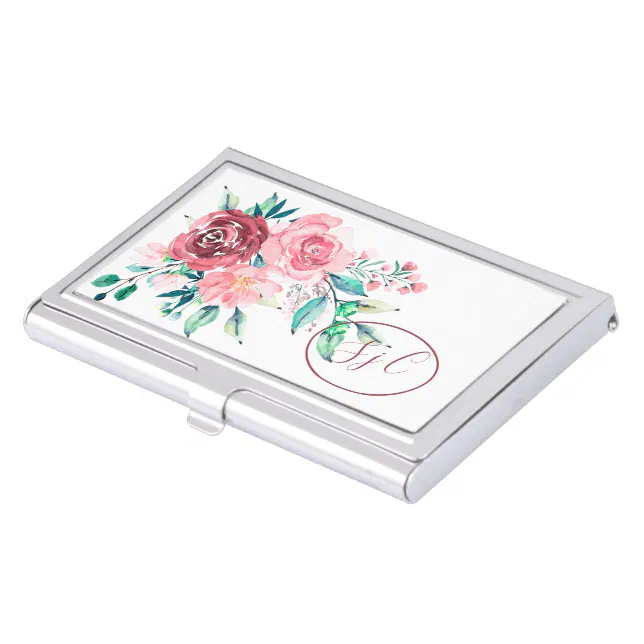 Watercolor Red and Pink Roses Spray Business Card Case | Zazzle