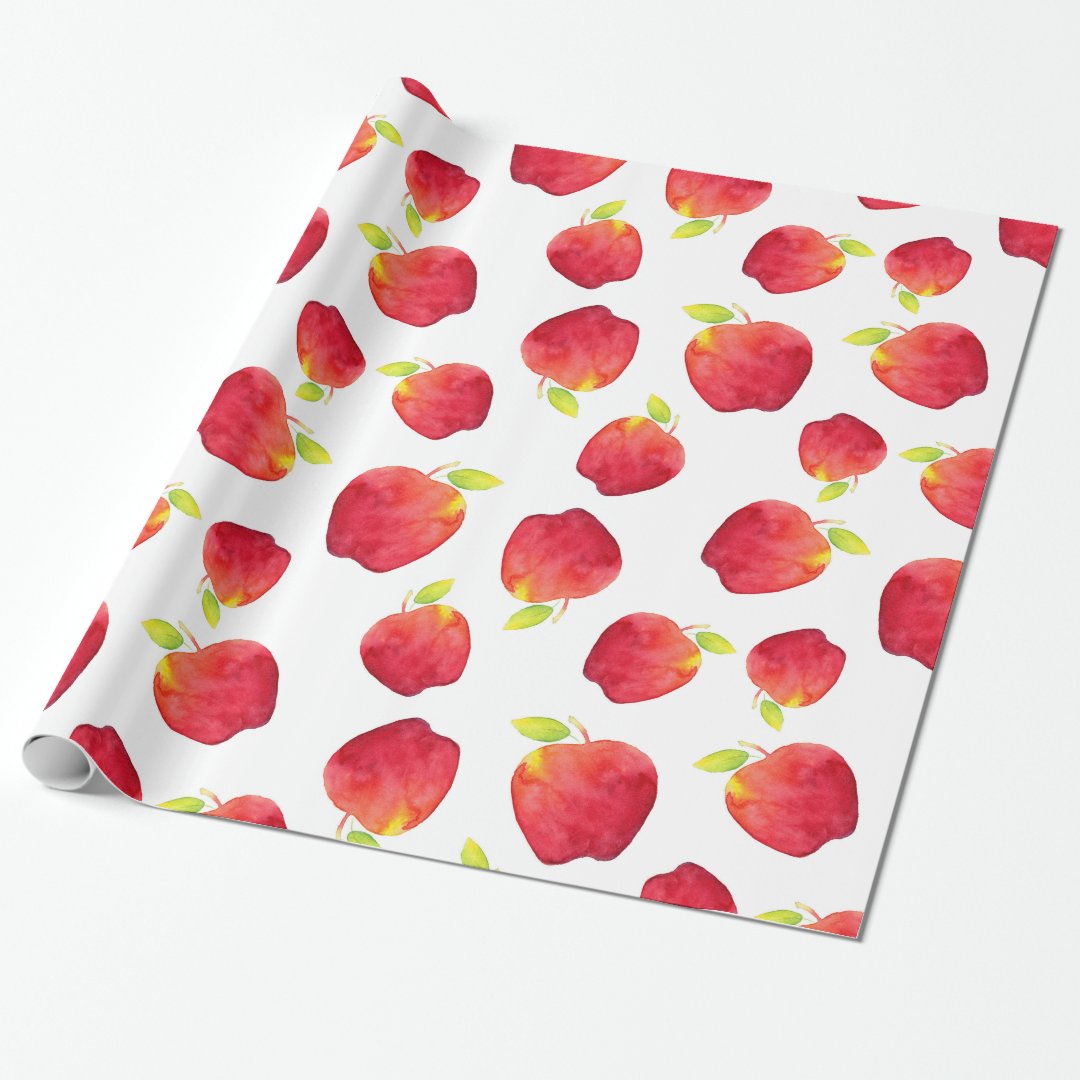 Watercolor Red Apple Pattern Wrapping Paper | Zazzle