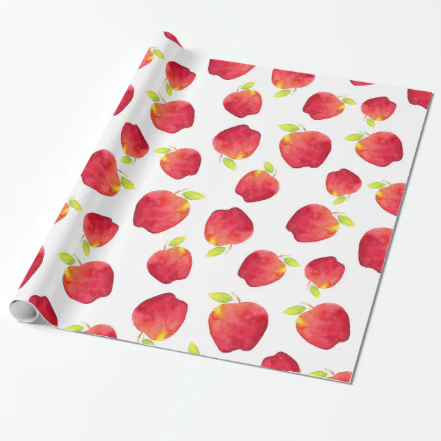 Watercolor Red Apple Pattern Wrapping Paper | Zazzle