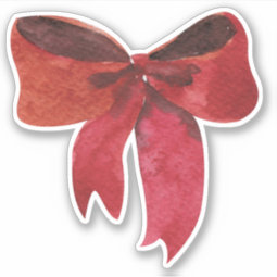 Watercolor red bow pretty holiday sticker | Zazzle