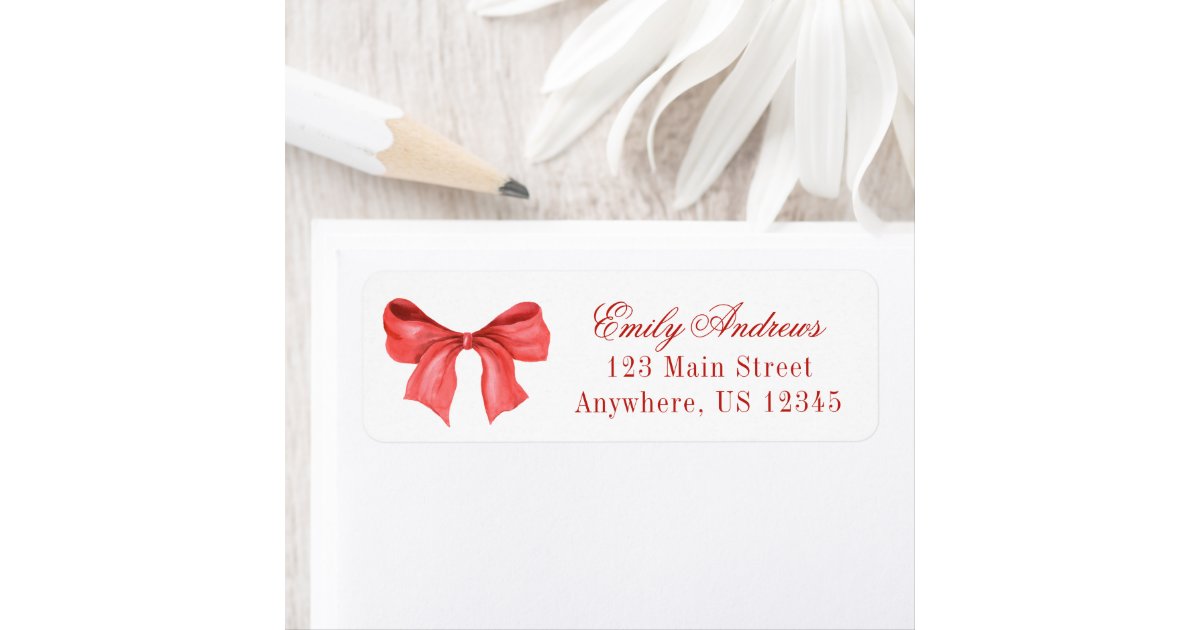 Watercolor Red Bow Return Address Label | Zazzle