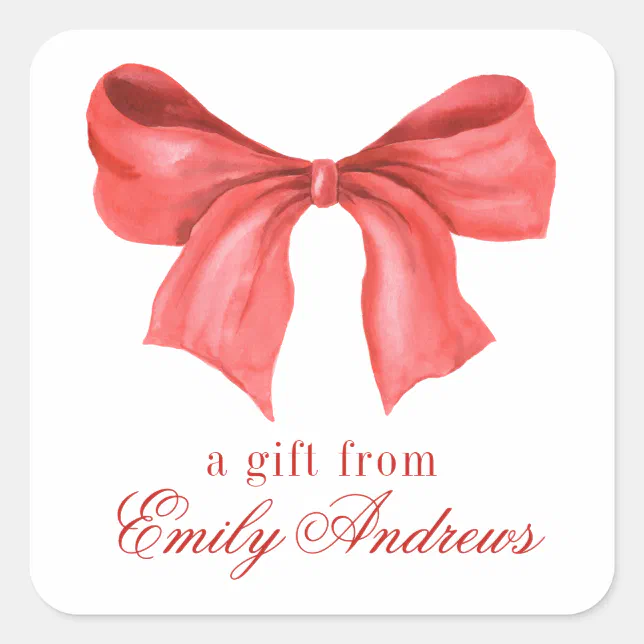 Watercolor Red Bow Square Sticker | Zazzle