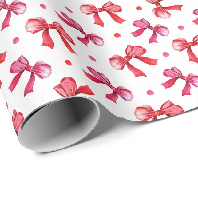 Watercolor Red Bows Christmas Holiday Gift Wrapping Paper | Zazzle