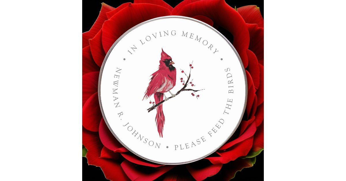 Watercolor Red Cardinal Funeral Memorial Classic Round Sticker | Zazzle