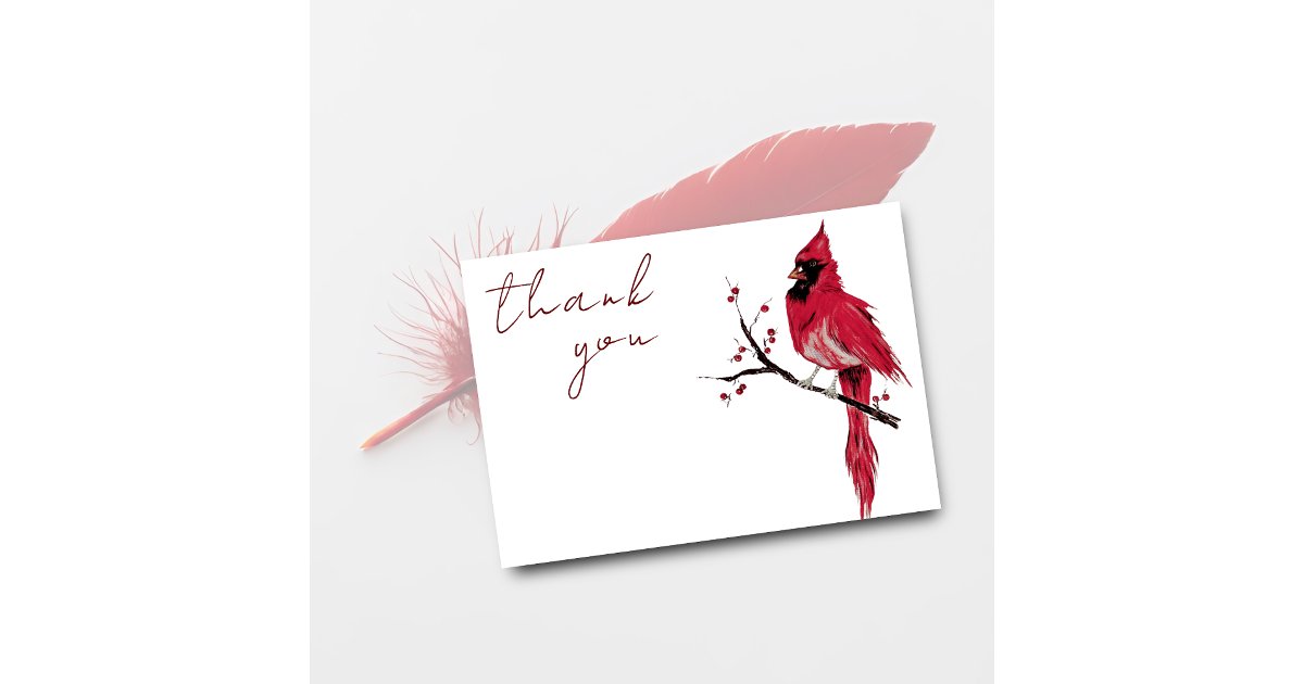 Watercolor Red Cardinal Funeral Thank You Card | Zazzle