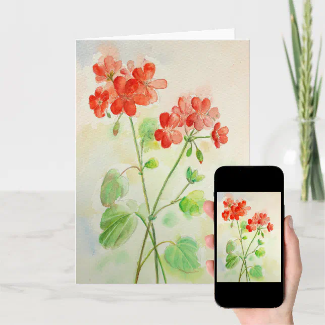 Watercolor Red Geranium Greeting Card | Zazzle