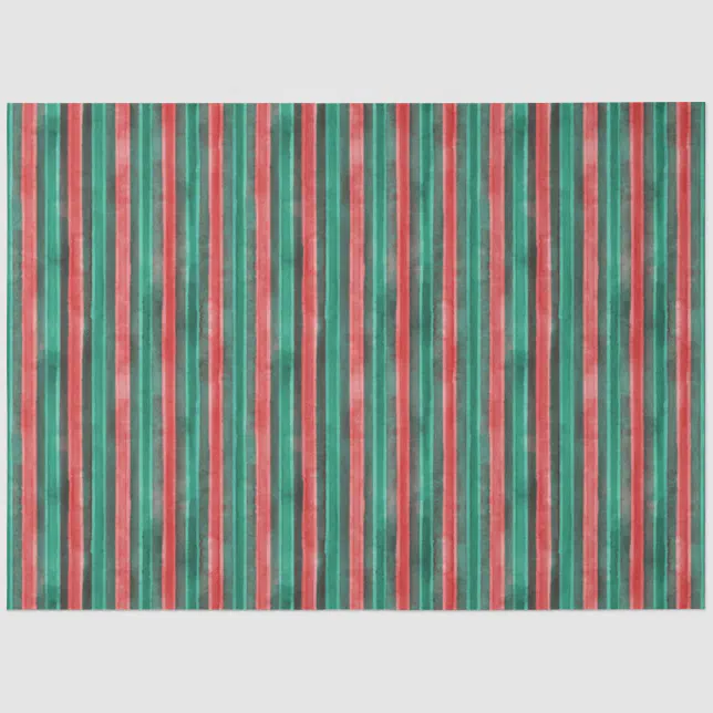Watercolor Red Green Stripe Pattern Christmas Tissue Paper | Zazzle