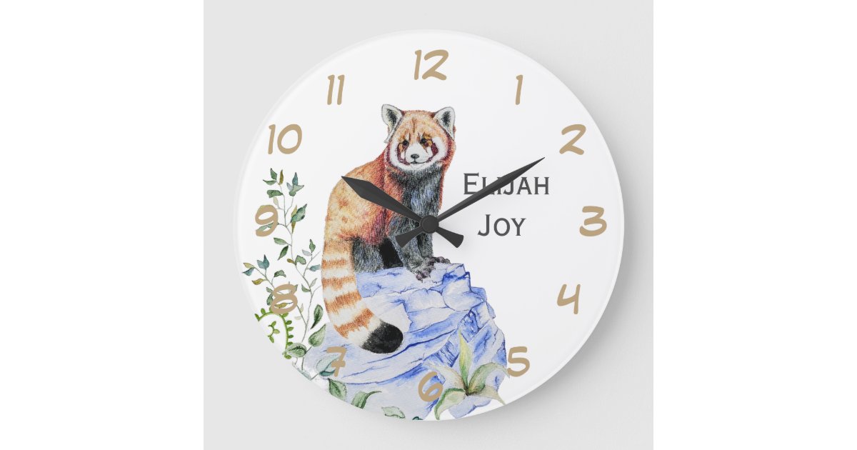 Watercolor Red Panda Kids Personalized Large Clock | Zazzle