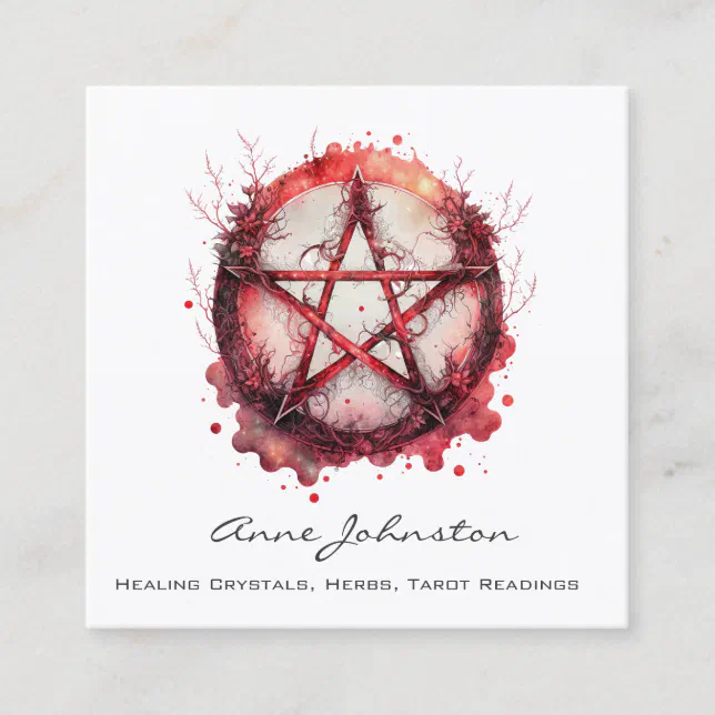 Watercolor Red Pentagram Square Business Card | Zazzle