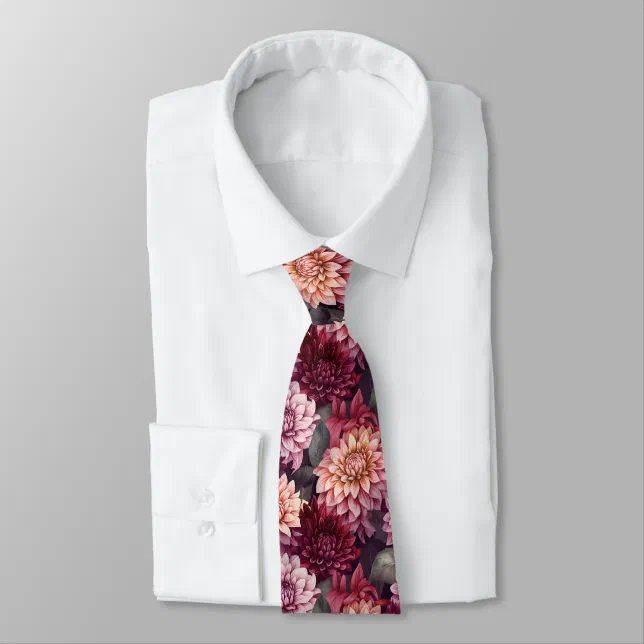 Watercolor Red Pink Dahlia Pattern Design Neck Tie | Zazzle