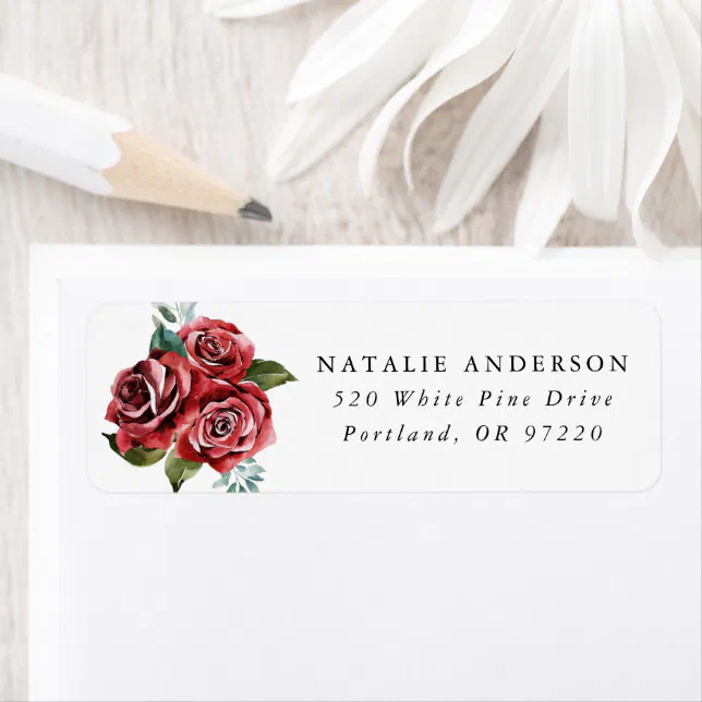 Watercolor Red Roses Return Address Label | Zazzle