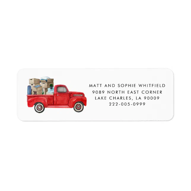 Watercolor Red Vintage Truck Return Address Label | Zazzle