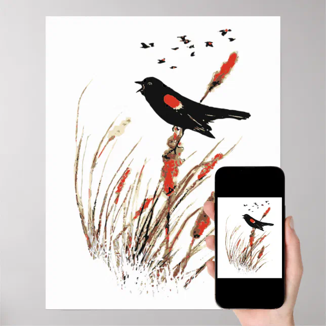 Watercolor Red Wing Blackbird Bird Nature art Poster | Zazzle