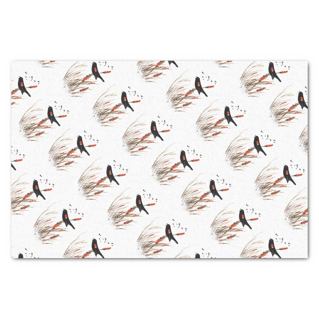 Watercolor Red Wing Blackbird Bird Nature art Tissue Paper | Zazzle
