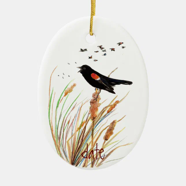 Watercolor Red-Winged Blackbird - Bird Collection Ceramic Ornament | Zazzle