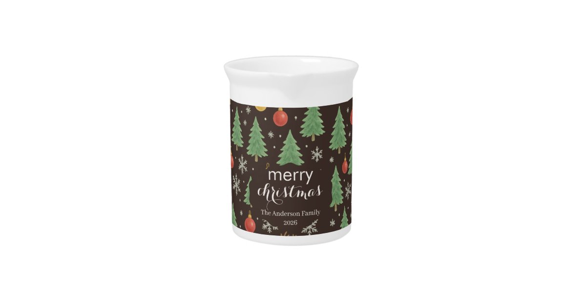 Watercolor Reindeer & Christmas Tree - Beverage Pitcher | Zazzle