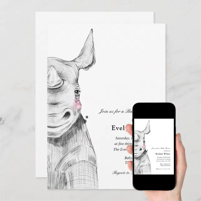 Watercolor Rhino | Baby Shower invitation | Zazzle