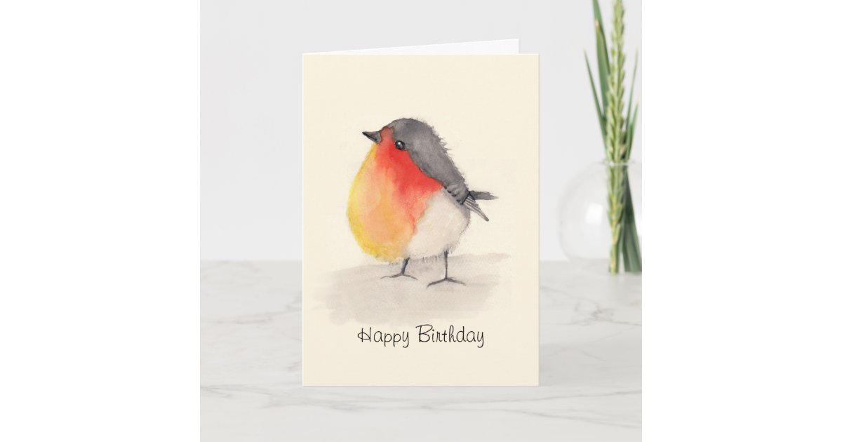 Watercolor Robin Birthday Card | Zazzle