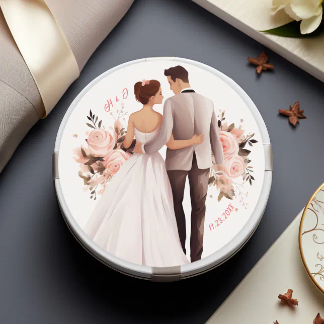 Watercolor Romantic Couple Wedding Classic Round Sticker | Zazzle