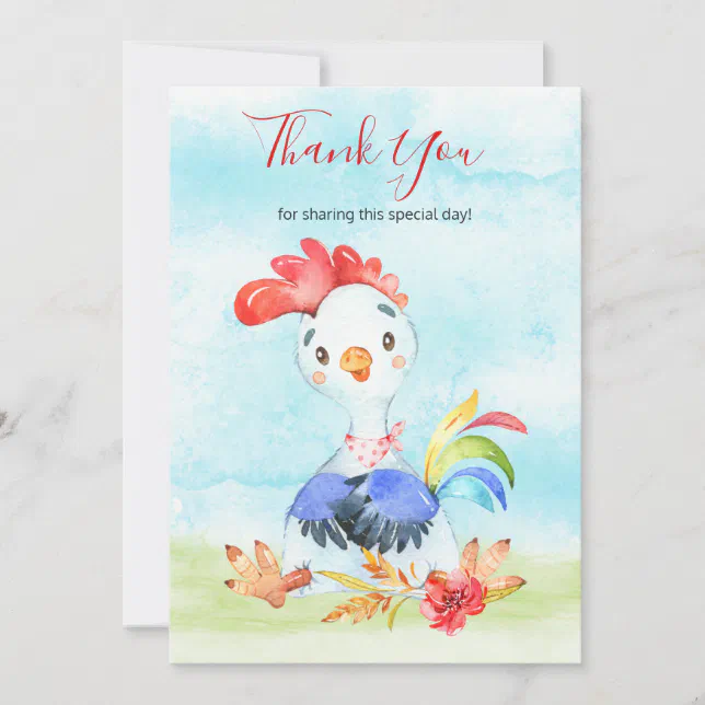 Watercolor Rooster Farm Thank You Card | Zazzle