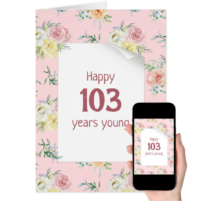 Watercolor Rose 103rd Birthday Card | Zazzle