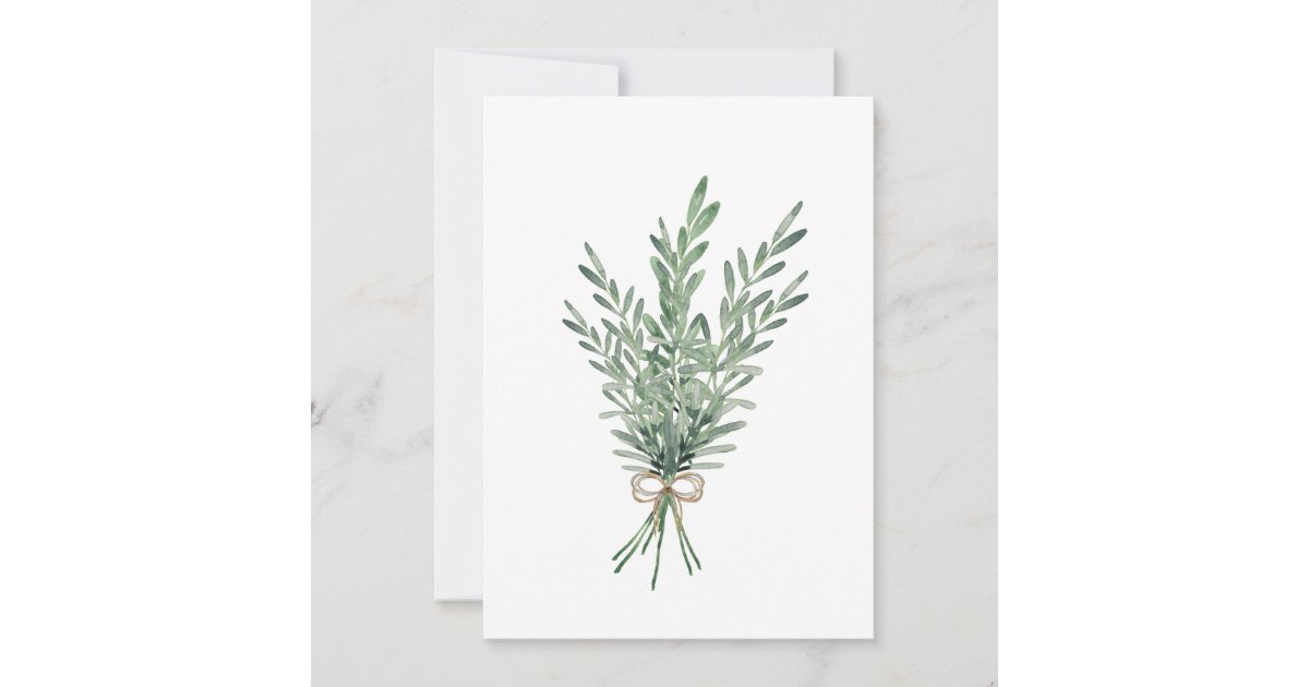 Watercolor Rosemary Bouquet with Jute Bow Note Card | Zazzle