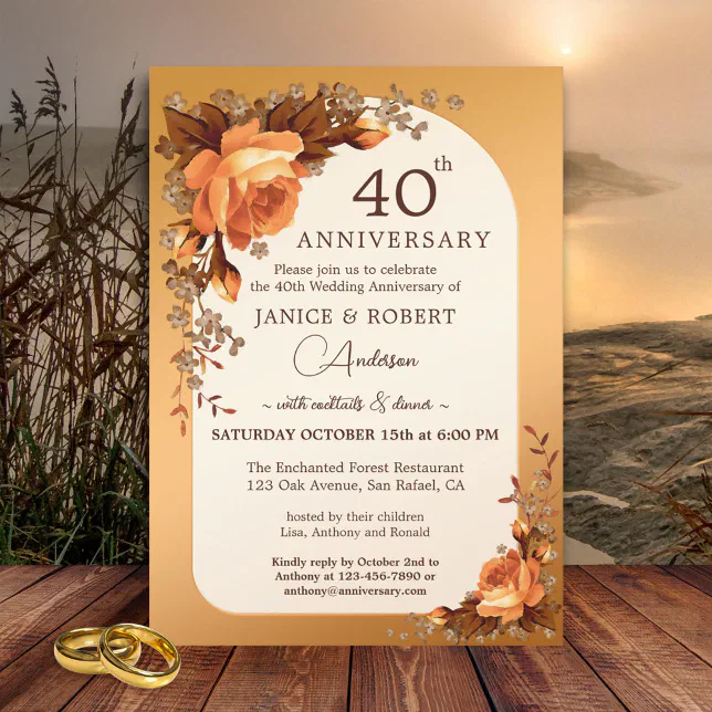Watercolor Roses Autumn Anniversary Invitation | Zazzle