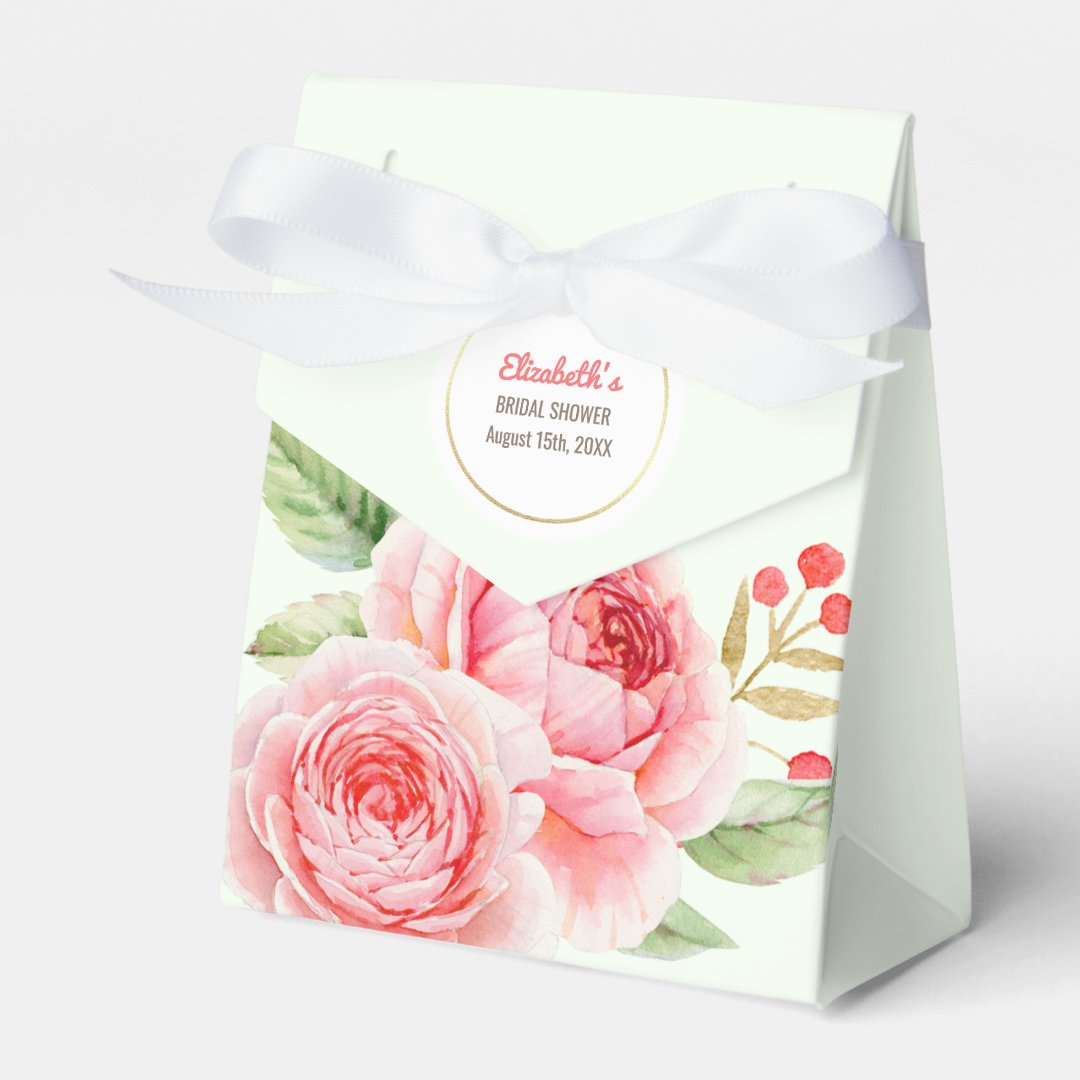 Watercolor Roses design Bridal Shower Favor Boxes | Zazzle