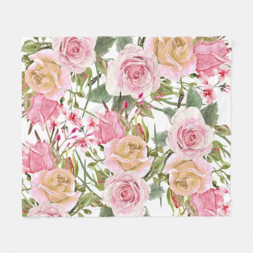 Watercolor Roses Fleece Blanket | Zazzle