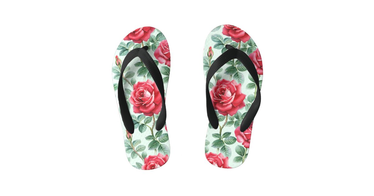 Watercolor Roses: Floral Seamless Illustration. Kid's Flip Flops | Zazzle