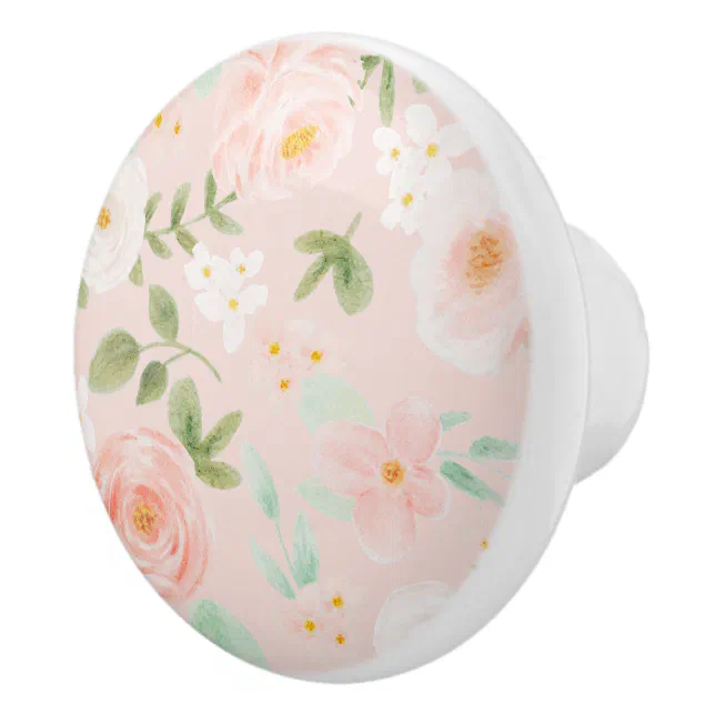 Watercolor Roses Flowers in Pink and Peach Ceramic Knob | Zazzle