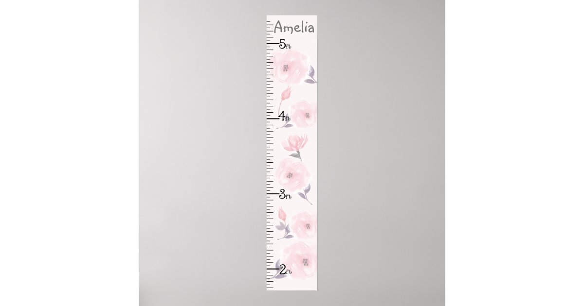 Watercolor Roses Pink Growth Chart Keep at 8x44! | Zazzle