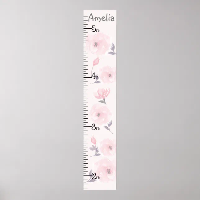 Watercolor Roses Pink Growth Chart Keep at 8x44! | Zazzle