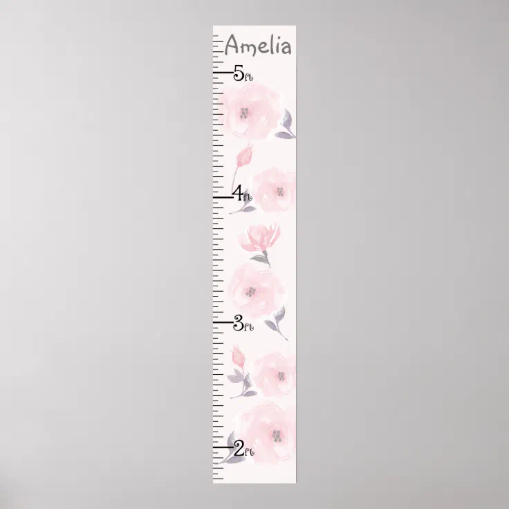 Watercolor Roses Pink Growth Chart Keep at 8x44! | Zazzle
