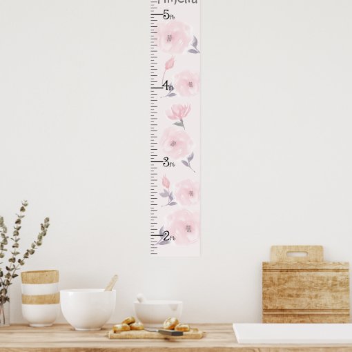 Watercolor Roses Pink Growth Chart Keep at 8x44! | Zazzle