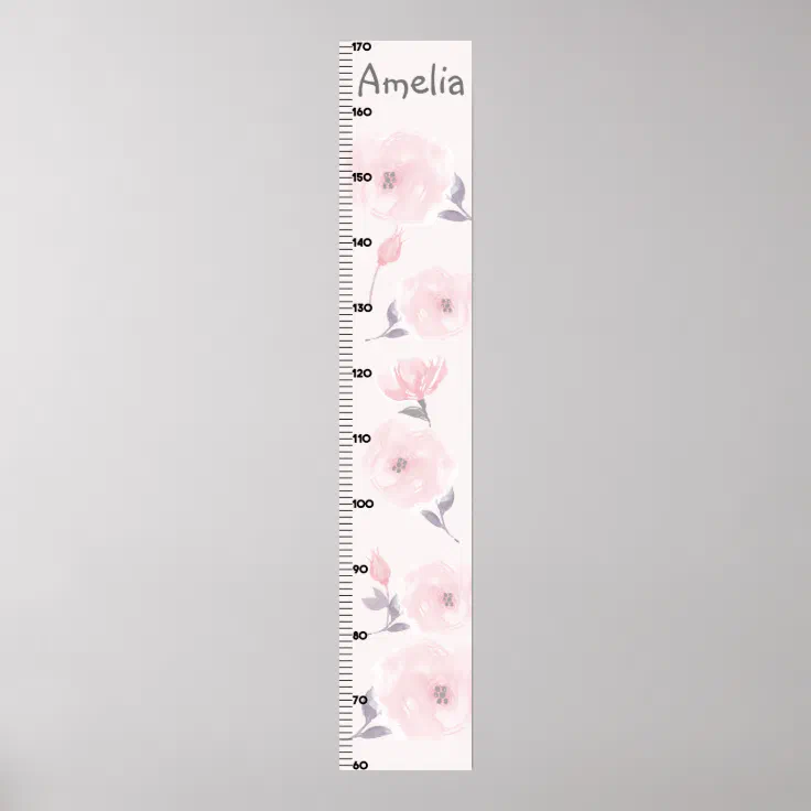 Watercolor Roses Pink Growth Chart Keep at 8x44! | Zazzle