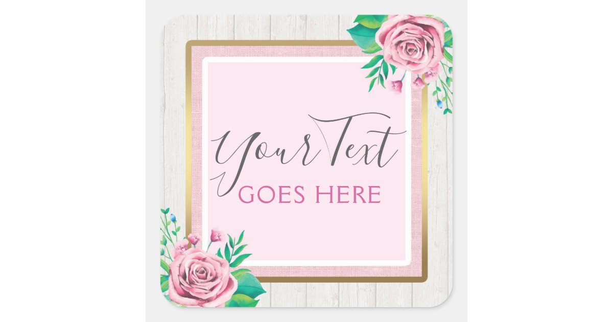 Watercolor Roses & Rustic Wood Shabby Chic Cottage Square Sticker | Zazzle