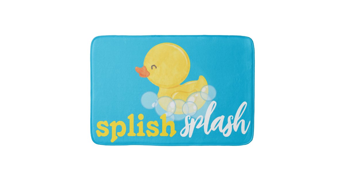 Watercolor Rubber Duck Splish Splash Blue Bath Mat | Zazzle