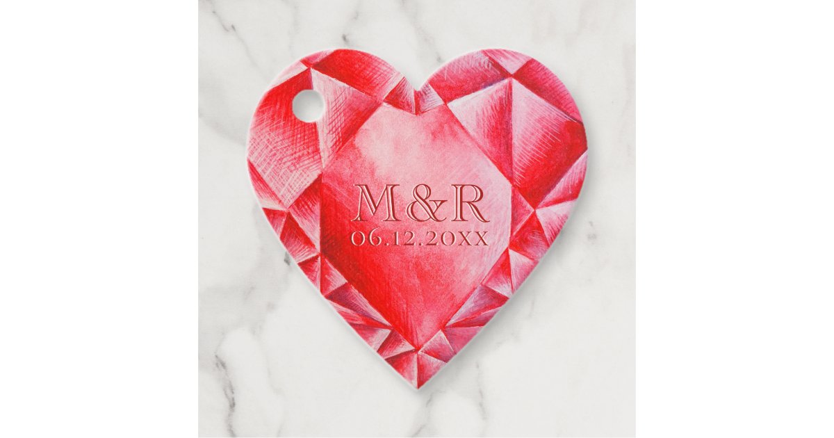 Watercolor Ruby Heart 40th Wedding Anniversary Favor Tags | Zazzle