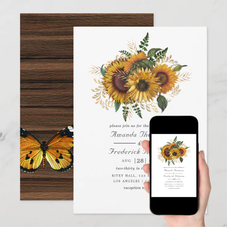 Watercolor Rustic Autumn - Fall Sunflower Wedding Invitation | Zazzle