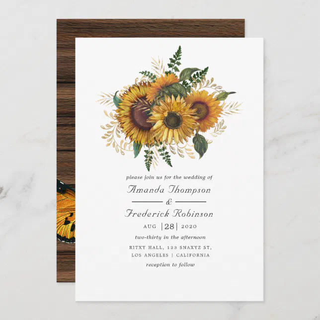Watercolor Rustic Autumn - Fall Sunflower Wedding Invitation | Zazzle