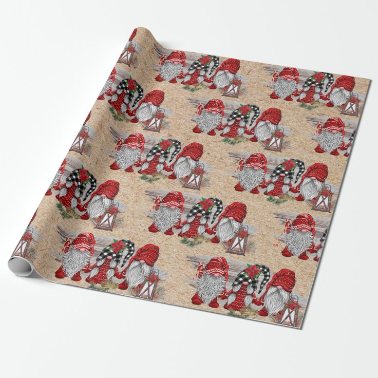 Watercolor Rustic Christmas Cute Gnomes Holiday Wrapping Paper | Zazzle