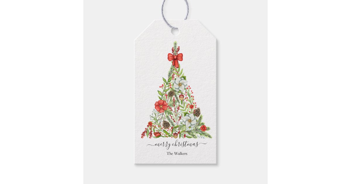 Watercolor Rustic Christmas Tree Personalized Gift Tags | Zazzle