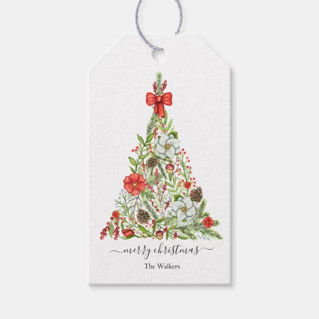 Watercolor Rustic Christmas Tree Personalized Gift Tags | Zazzle