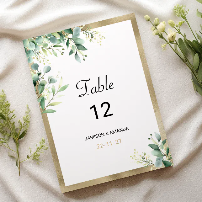 Watercolor rustic eucalyptus green Table Numbers | Zazzle