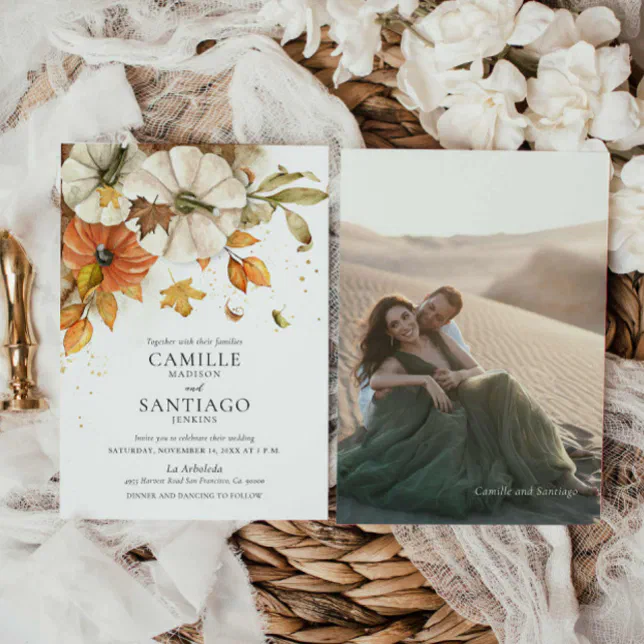Watercolor Rustic Fall Photo Wedding Invitation | Zazzle