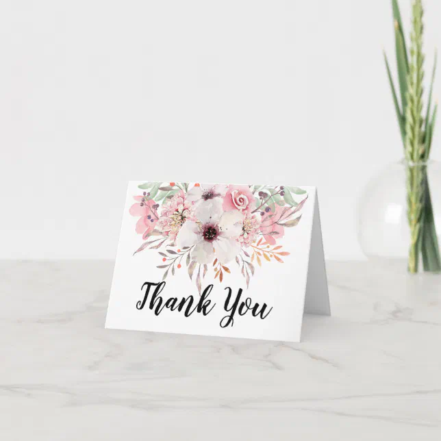 Watercolor Rustic Floral Country Thank You Card | Zazzle