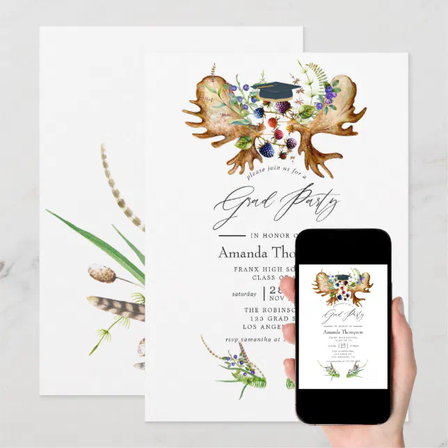 Watercolor Rustic Forest Graduation Party Invitation | Zazzle